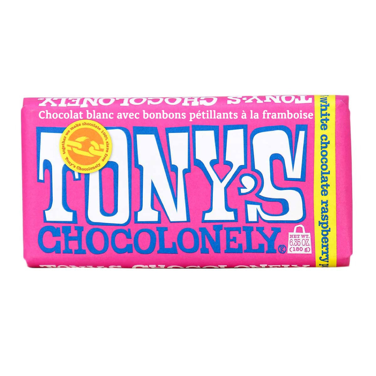 Tony's Chocolonely - 28% White Chocolate Raspberry Popping Candy Choco ...